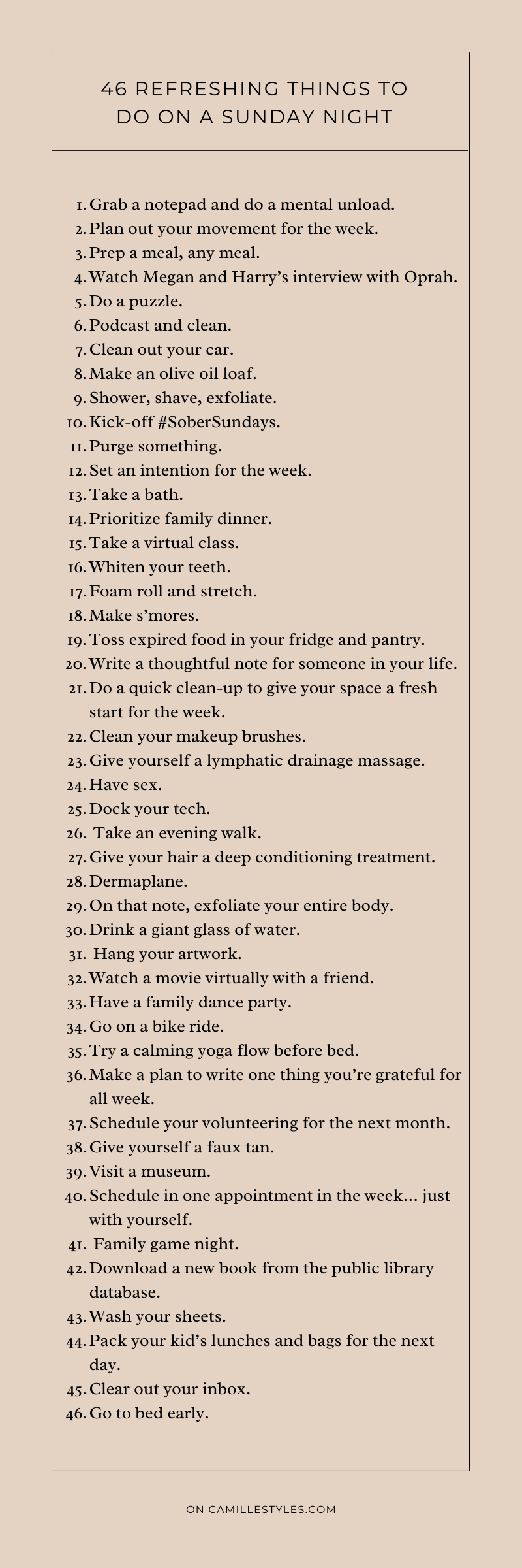 Don't Know What to Do on a Sunday Night? Try One Of These 46 Ideas