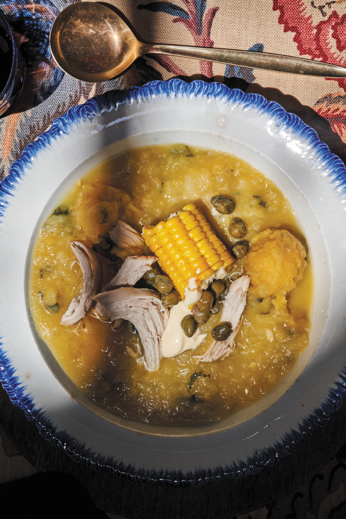 Ajiaco Soup Recipe With Potato, Corn, Chicken, and Capers
