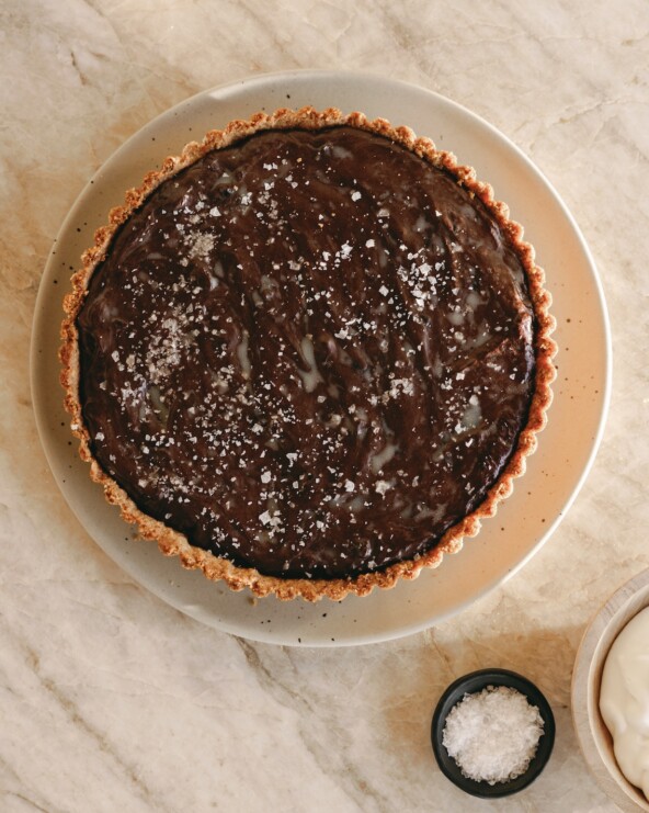 Salted Chocolate Date Tart With Walnut Crust
